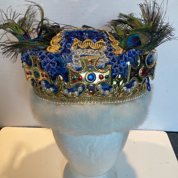Accessories | Vintage Ornate Crown Hat Decorated With Peacock Feathers ...